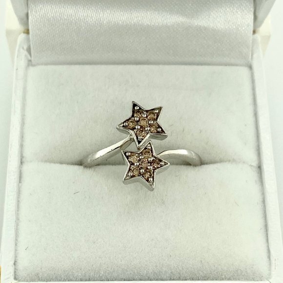 Jewelry | Sterling Silver And Cognac Diamond Twin Star Wrap Around Ring ...